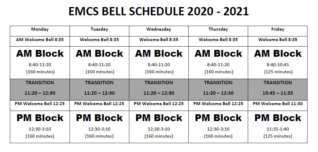 Bell Schedule | Edward Milne